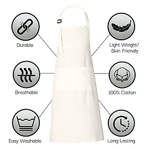 RAJRANG BRINGING RAJASTHAN TO YOU Chef Apron for Women Men with Pockets Cotton Kitchen Cooking Full Length Plain Aprons Marshmallow 35x27 Inches Pack of 5