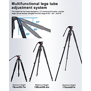 miliboo Heavy Duty Video Tripod,Aluminum Tripod for Camera, Professional Shooting Tripod with Fluid Head,MaxLoad 22lbs (MTT701A)