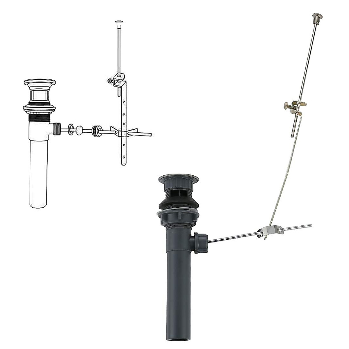 WOWOW Bathroom Drain Assembly Stopper with Lift Rod for Bathroom Faucet Vanity Sink Pop-Up Drain Stopper Assembly with Lift Rod and Overflow,Brushed Nickel