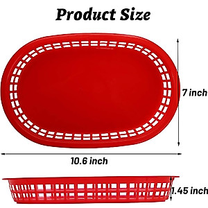 NDSWKR 40 Pack Fast Food Serving Baskets, 10.6 x 7 Inch Plastic Oval Food Baskets, Reusable Deli Baskets for Burgers, Sandwiches, Barbecues, Hot Dog, Chip, BBQ, Picnic, Party (Red)