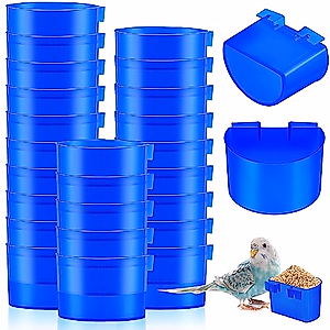 30 Pcs Cage Cups Bird Feeders Chicken Water Feeder Bunny Food Bowl Plastic Seed Bowl Hanging Chicken Feeding Watering Dish Feeders, Bird Cage Feeding Cups for Parrot Parakeet Pet Poultry Pigeon, Blue
