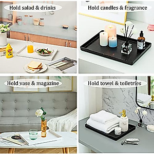 Plastic Serving Tray for Food 3Pcs Melamine Tray Platter with Wooden Wrinkle Black Rectangular Serving Board for Tea/Coffee/Fruit/Bread/Cake/Pastries/Cookie Tray for Home Wedding Kitchen Countertop