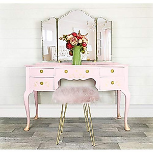 GIA Home Furniture Series Accent Metal Vanity Stool with Faux Fur Seat, Pink