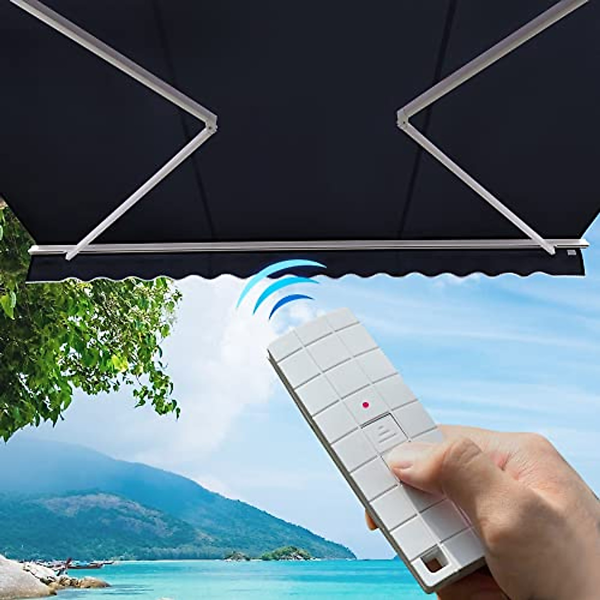 Diensweek Patio Awning Retractable, Fully Assembled Motorized Electric Commercial Grade - Quality 100% Dope-Dyed Acrylic Window Door Sunshade Shelter - Deck Canopy Balcony (15'x10', Navy Blue)