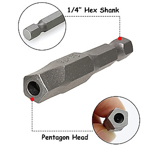 Saipe 10pcs Magnetic Pentagon Head Screwdriver Bits Set 1/4 Inch Hex Shank Security Tamper Proof Pentagonal Drive Bit Five-sided Figure Screw Driver Drill Bit for Electric Hand Screwdrivers, 50mm