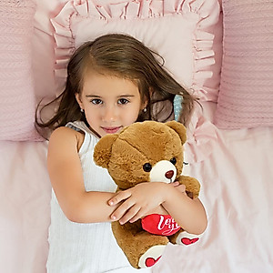 Love You! 14 Inches Valentines Day Plush Teddy Bear with Red Heart, Cute Brown Teddy Bear Stuffed Animal Toys, Valentines Day Anniversary Birthday Gift for Kids Boys Girls Couple Boyfriend Girlfriend