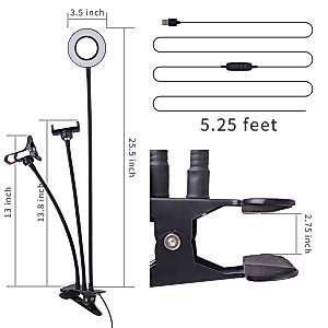 Tranesca Selfie Ring Light with Cell Phone Holder Stand for Live Stream/Makeup, LED Camera Lighting [3-Light Mode] with Flexible Arms Compatible with Cell Phones and Camera (Black)