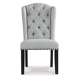Signature Design by Ashley Jeanette Traditional Tufted Upholstered Wingback Dining Chair, 2 Count, Light Gray