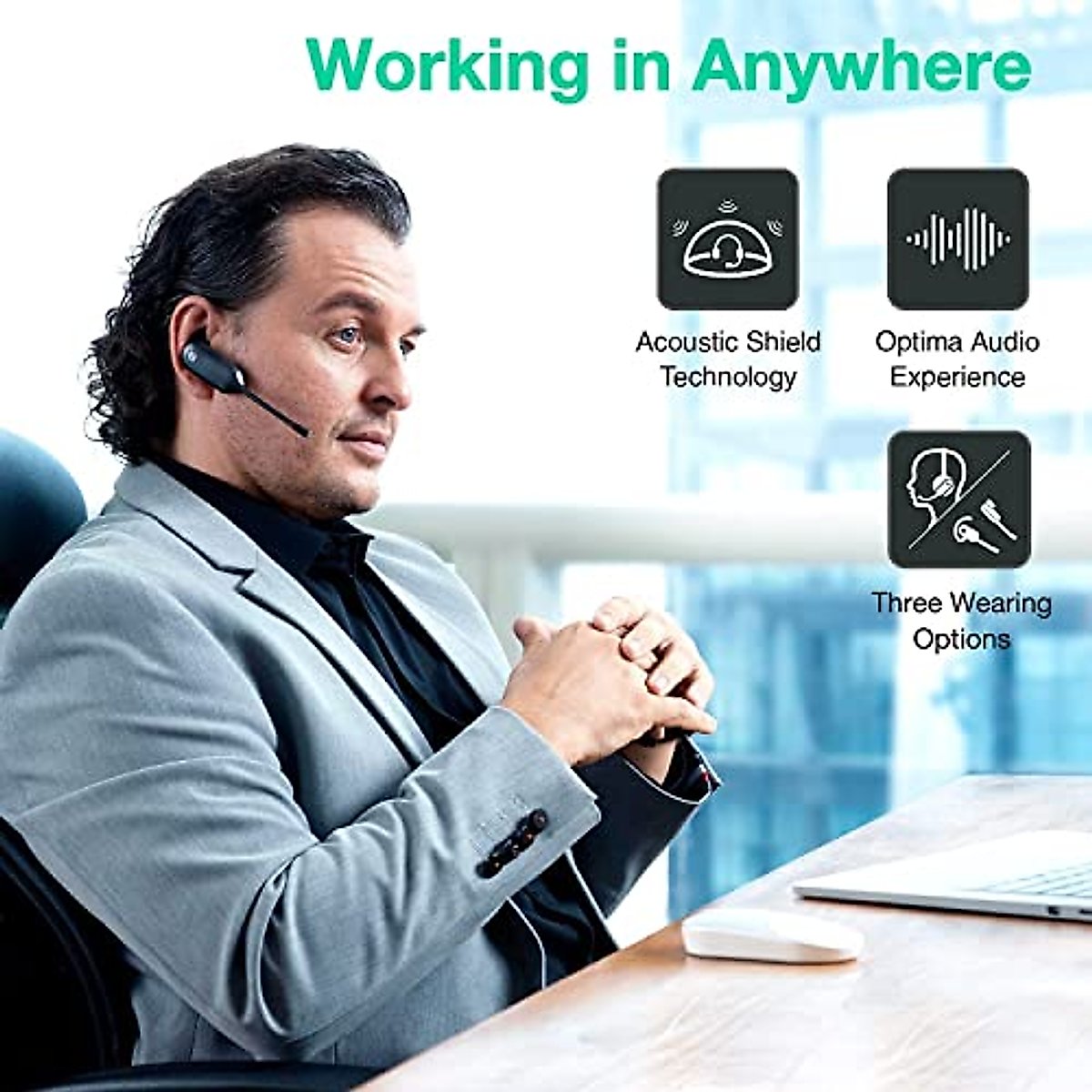 Yealink WH63 Wireless Headset with Microphone UC Optimized Noise Canceling Mic for Office IP VoIP Phones PC Computer Headset with Charge Stand (UC Optimized) (WH63-MT)