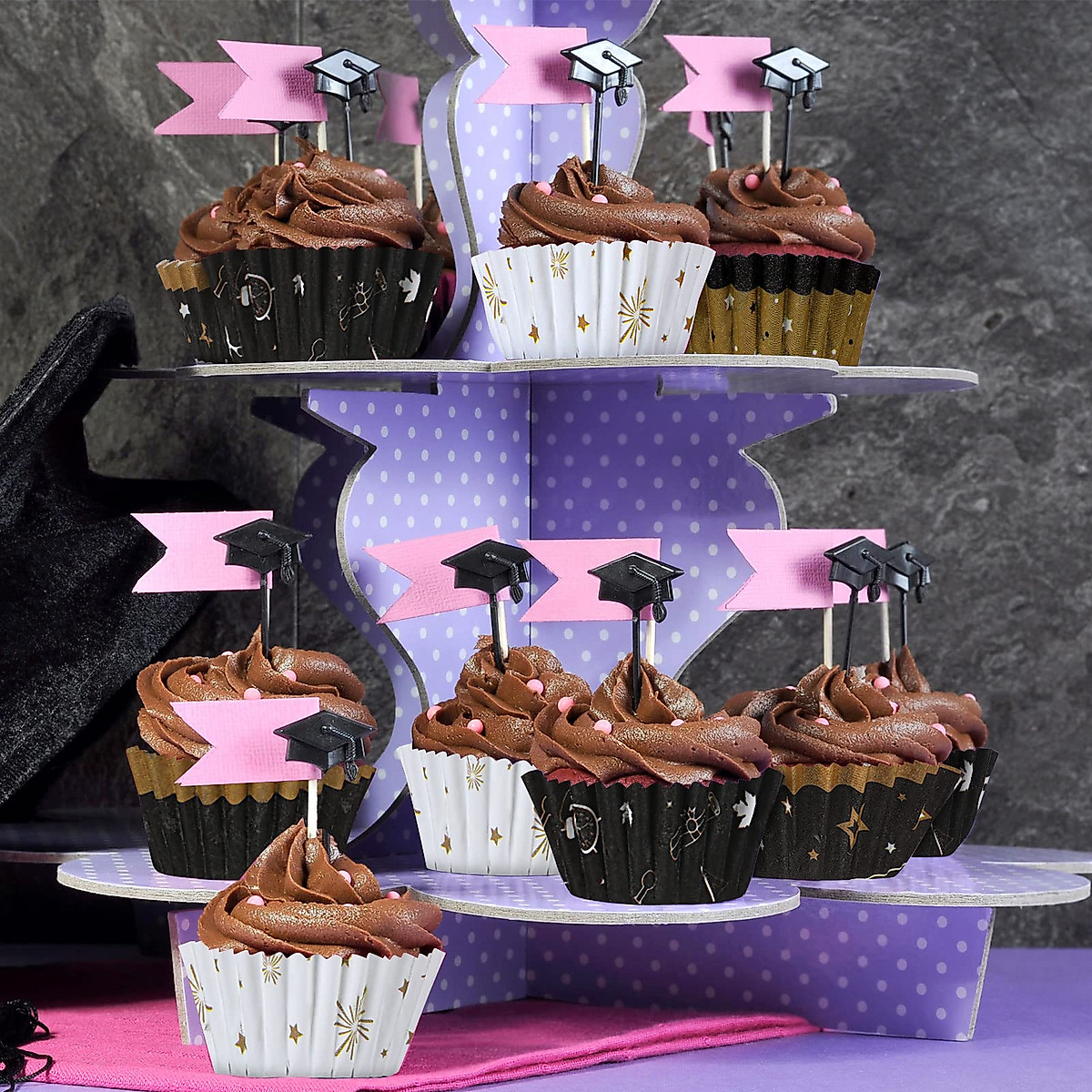 600 Counts Graduation Cupcake Liners Paper Mini Baking Cups Congrats Grad Baking Supplies Graduation Cap Mini Cupcake Liner Holiday Candy Paper Wrappers Making Supplies, 6 Styles