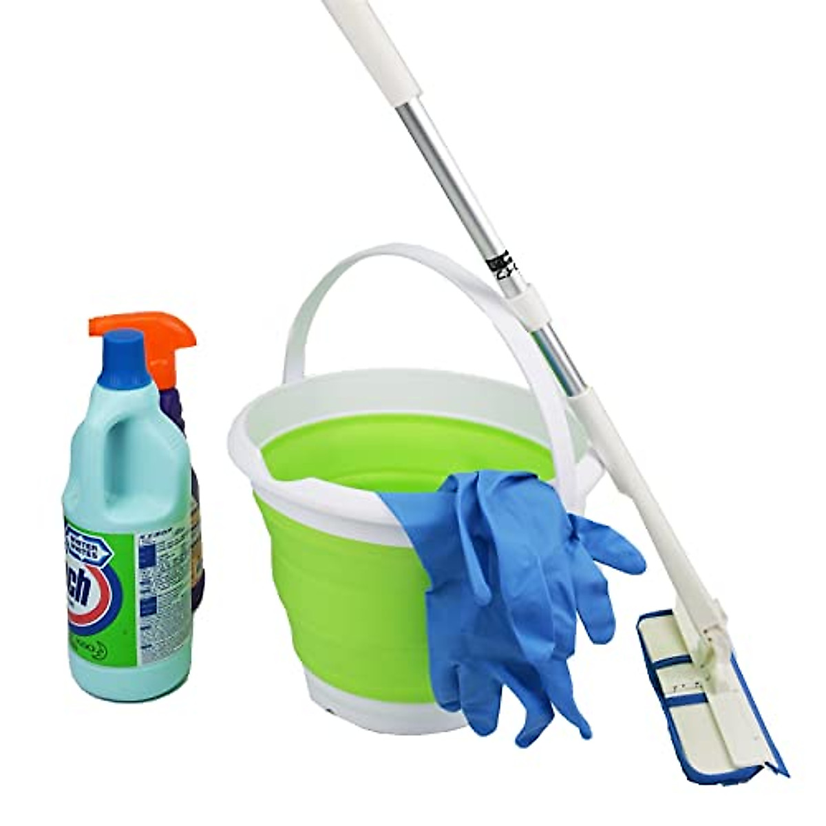 SAMMART Collapsible Plastic Bucket - Foldable Tub - Portable Fishing Water Pail - Space Saving Outdoor Waterpot (White/Grass Green, 8.5L Round)