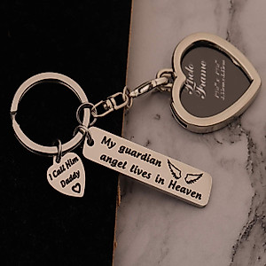 LQRI Memorial/Remembrance Photo Frame Keychain My Guardian Angel Lives in Heaven I Call Him Daddy Memorial Keychain Loss of a Dad Sympathy Gift In Memory of Dad (SILVER)