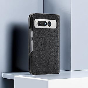 TYXDKJ Alcantara Case for GooglePixel Fold,Handmade Half-Wrapped Synthetic Suede Cover (Black)
