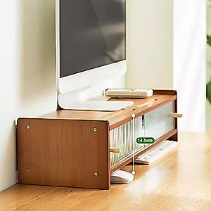 NOODCO 2-Tier Bamboo Wood Monitor Shelf Ergonomic Computer Riser Stand Wood Monitor Riser with Pencil Holder, Desk & Tabletop Organizer Desktop Stand for Laptop PC (Size : 50cm)