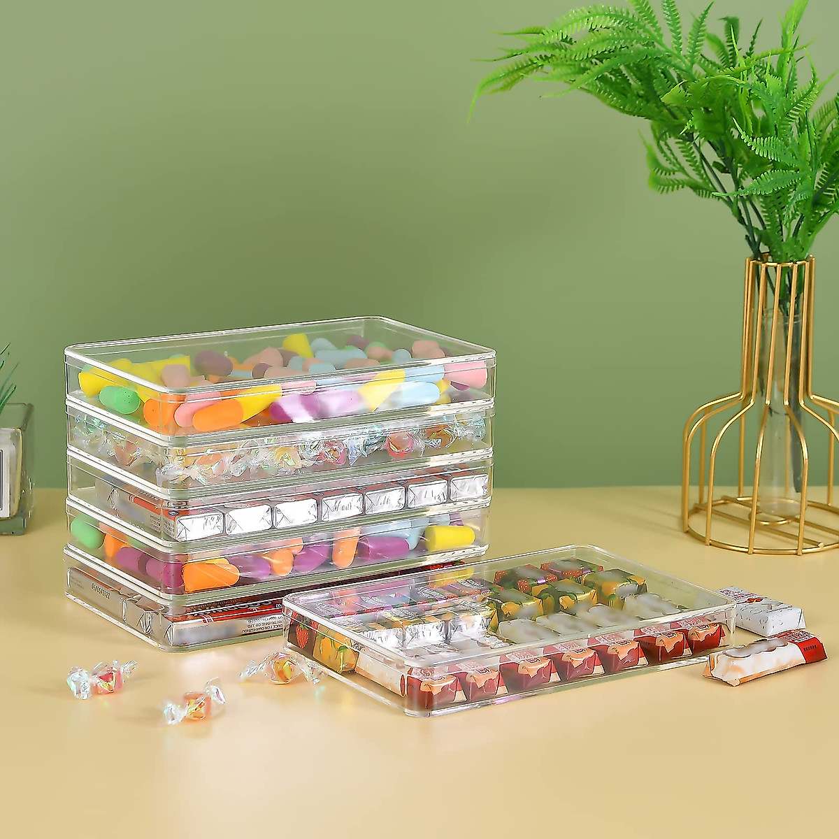 Clear Acrylic Square Cube Plastic , Worasign 6 Pack Plastic square cube containers with Lid Plastic Storage Boxes 7x4.7x1 Inches for Candy Pill ,Tiny Jewelry Beads, Coins, and findings, Craft Supplies, Sewing