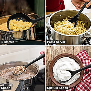 Silicone Cooking Utensils Set, 28PCS Kitchen Utensils Set with Holder, AIKWI Heat-Resistant & Non-stick Silicone Spatula, Tongs,Spoon for Cooking, BPA Free Kitchen Tools Gift (Black)