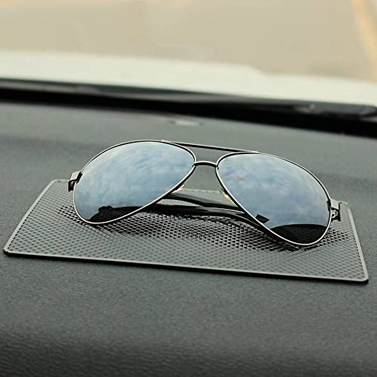 Limoly Anti Slip Mat, Non-Slip Rubber Pad 7 x 5, Universal Anti-Slip Car Dash Sticky Mat for Phones Sunglasses Keys GPS Electronic Devices (Black/Grid)