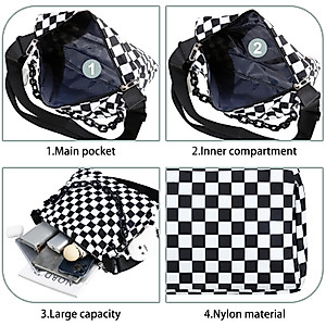 DOB SECHS Crossbody Purse Bag for Women Small Shoulder Hobo Bag Messenger Bag with Kawaii Pins and Pendent (Checkered - L)