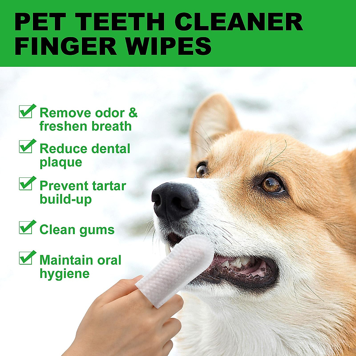 Lisveory Teeth Cleaning Wipes for Dogs & Cats 100 Counts, Reduces Plaque & Freshens Breath, Buildup No-Rinse Dog Finger Toothbrush, Disposable Gentle Cleaning & Gum Care Pet Wipes