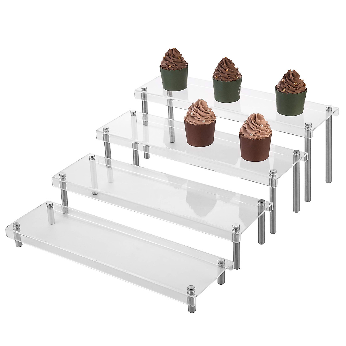 MyGift 4-Tier Clear Acrylic Food Display Stand, Appetizer and Dessert Serving Buffet Risers, Figurine Shelves, Set of 4