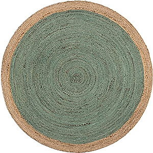 Fab Habitat Essentials Braided Area Rug - Teal - Handwoven, Natural Fiber, Soft Underfoot - Natural Jute - Bedroom, Living Room, Dining Room - 5ft Round