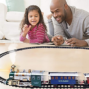 WESPREX Electric Train Set for Kids w/Headlight, Realistic Sound, Battery-Operated Toy Train, 1 Locomotive, 2 Compartments, 10 Railway Tracks, Gift for Boys Girls Age 4 5 6 7 - Classic w/Smoke