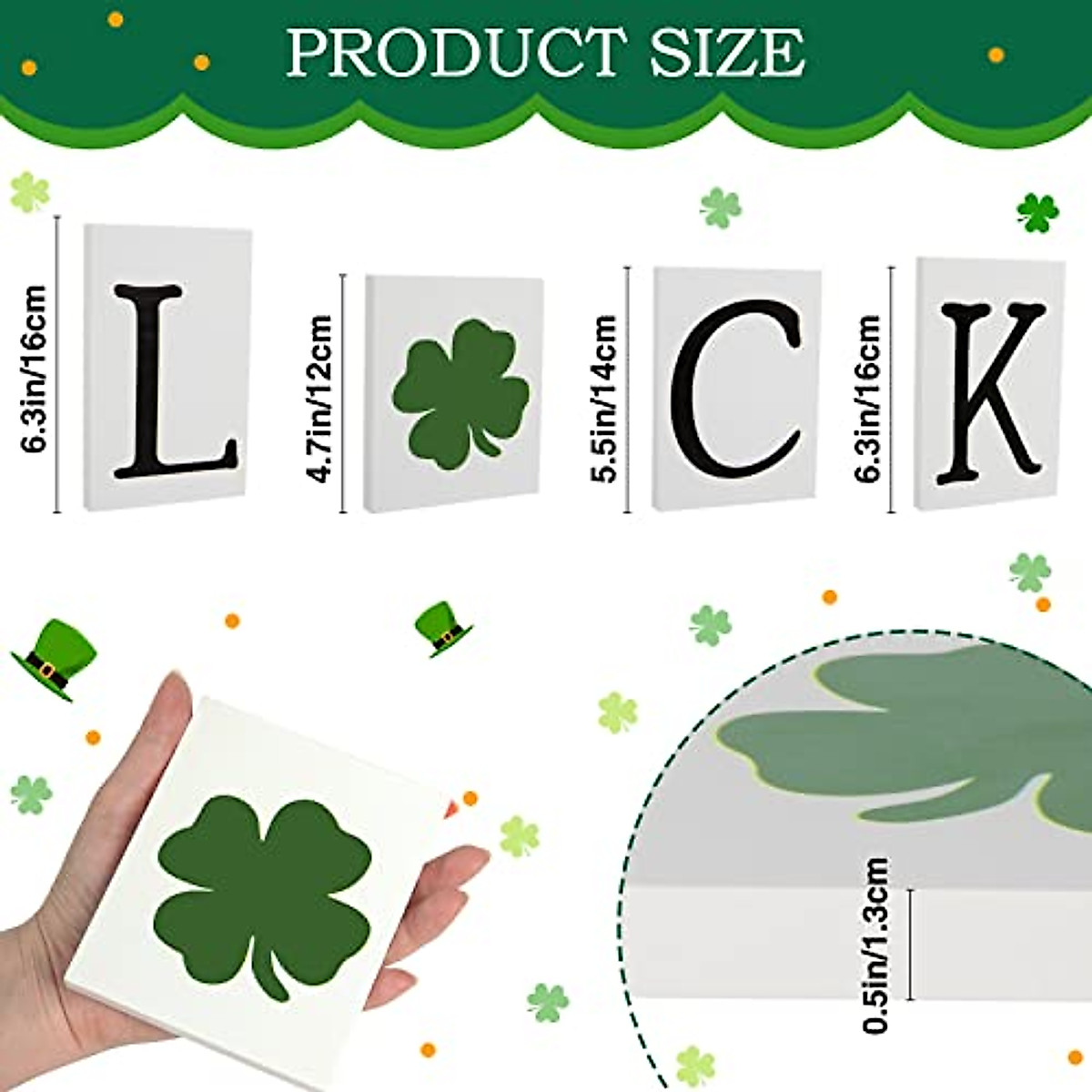St. Patrick's Day Decorations- St Patricks Day Wood Table Sign with Four Leaf Clover Lucky Sign- St. Patrick's Day Wooden Block St. Patrick's Tiered Tray Decor for Table Home Office Party Decor