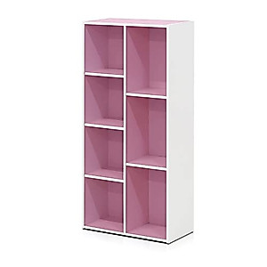 Furinno 7-Cube Reversible Open Shelf, White/Pink 11048WH/PI