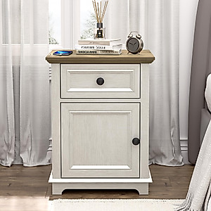 REDAYFUR End Table with Fast-Charge Set of 2, Side Table with Drawer Storage and Adjustable Shelf, Charging Nightstand Set of 2, Wooden Side Table for Living Room/Bedroom/Office, White