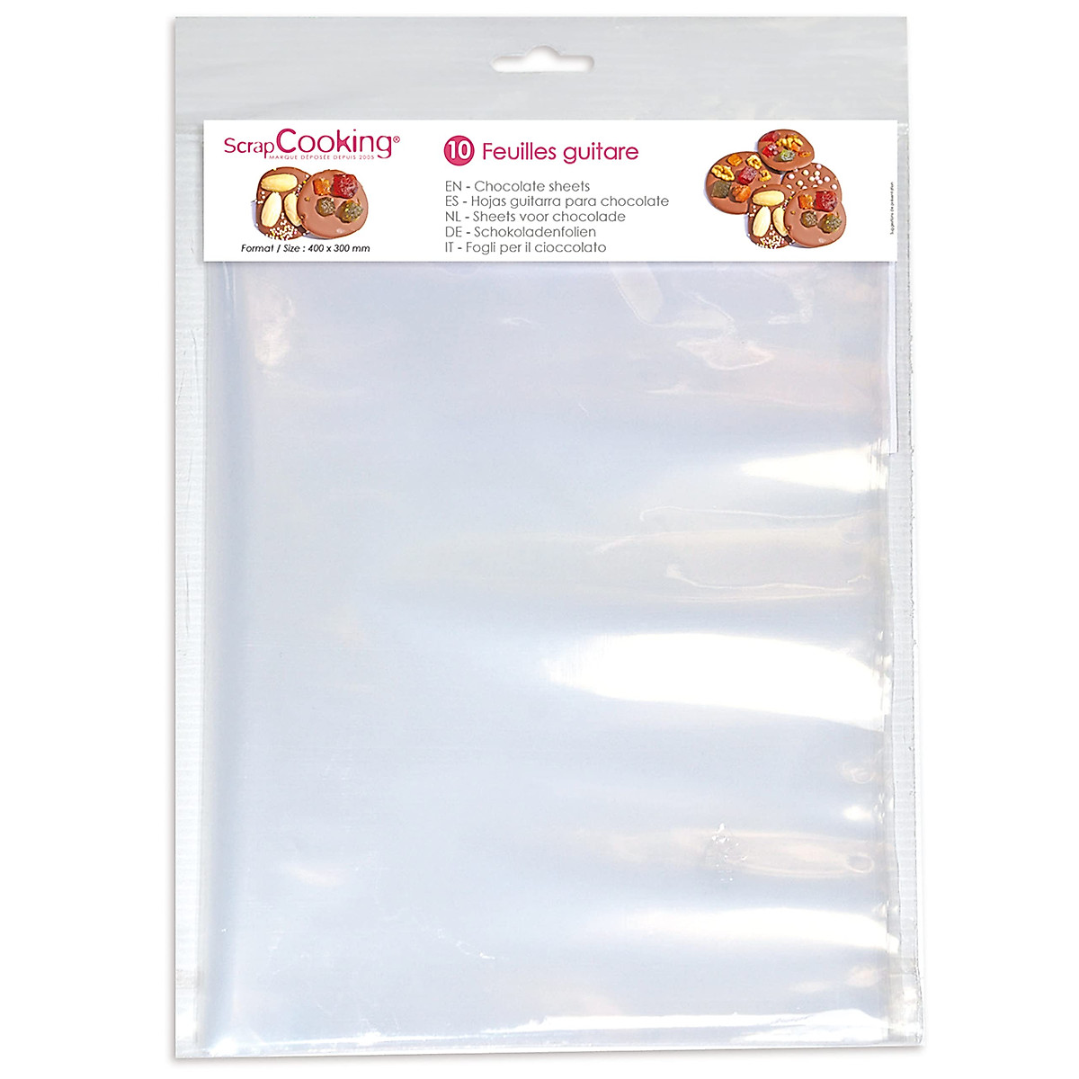 SCRAP COOKING Pcs Guitar Pastry Reusable Paper for Working & Removing Chocolate, Pallets, Beggars, Discs, Square, Christmas Logs, Entremets-9422, 1 Unité (Lot de 10), Multicolored, Count