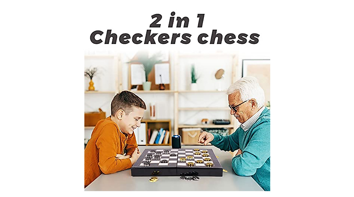 Premium 2 in 1 Metal Chess & Checkers Set - 15 Inch