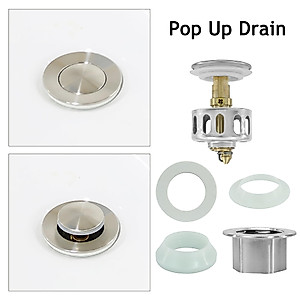 Rackickyer Bathroom Sink Drain,Drain Stopper Bathroom Sink Without Overflow,Small Cap Pop Up Drain Assembly with Detachable Strainer Basket,Built-in Anti-Clogging, Stainless Steel Nut Brushed Nickel