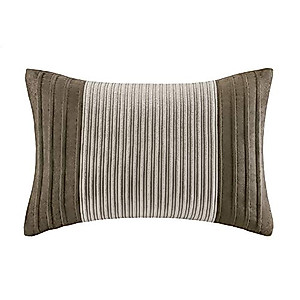 Madison Park Cozy Comforter Set Casual Blocks Design All Season, Matching Bed Skirt, Decorative Pillows, King (104 in x 92 in), Dallas Taupe/Brown, 7 Piece