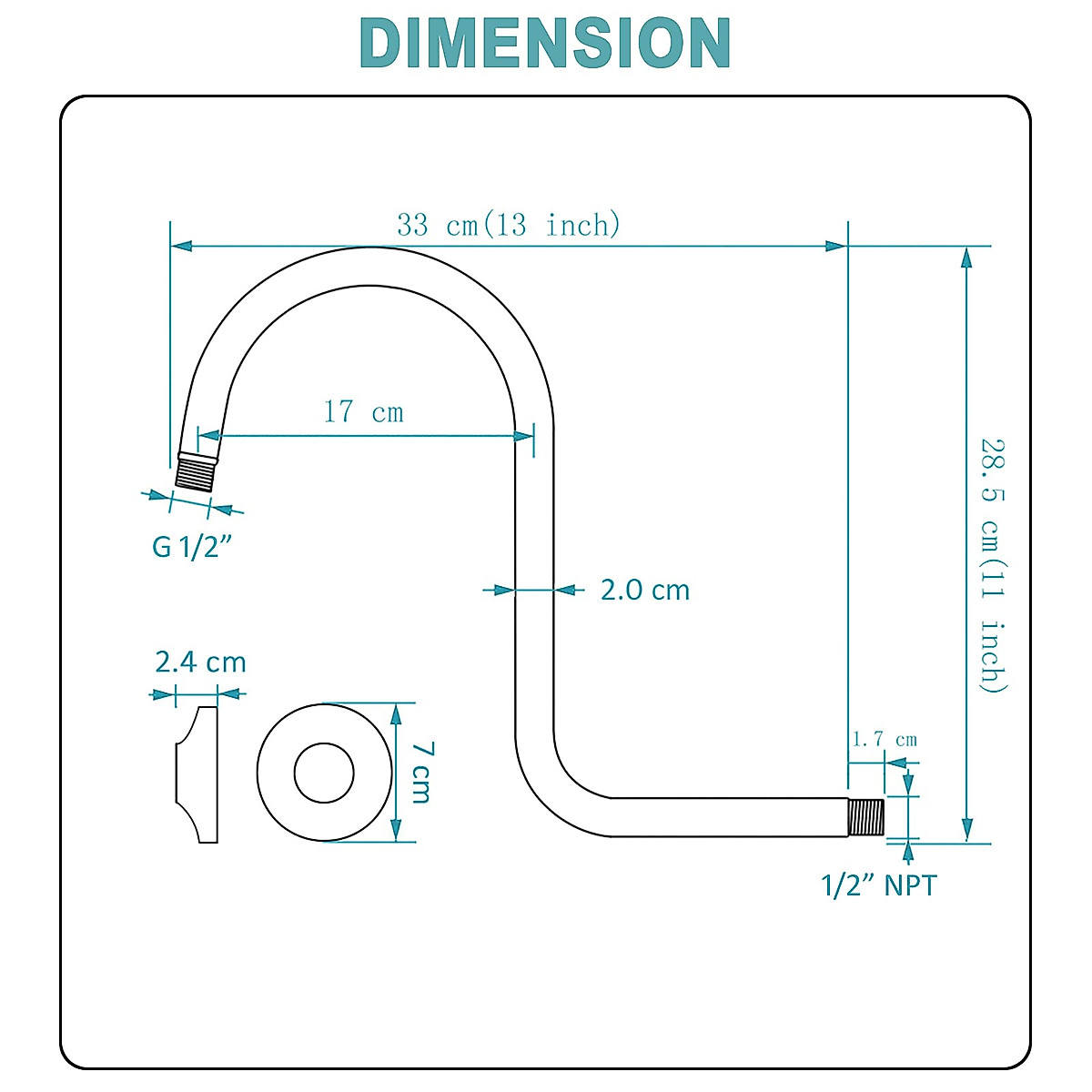 BESTILL 13 Inch S Shape Shower Head High Rise Extension Shower Arm and Flange, Oil Rubbed Bronze