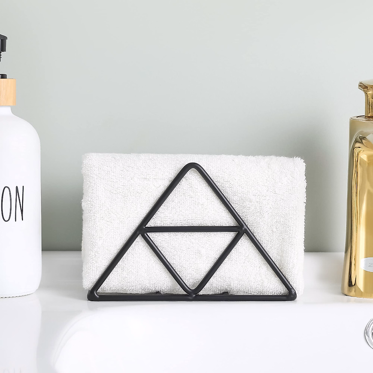 Lonffery Napkin Holder for Table - Black Triangular Napkin Holder Kitchen Decor, Farmhouse Steel Napkin Dispenser