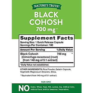 Nature's Truth Black Cohosh | 100 Capsules | Root Extract | Non-GMO, Gluten Free