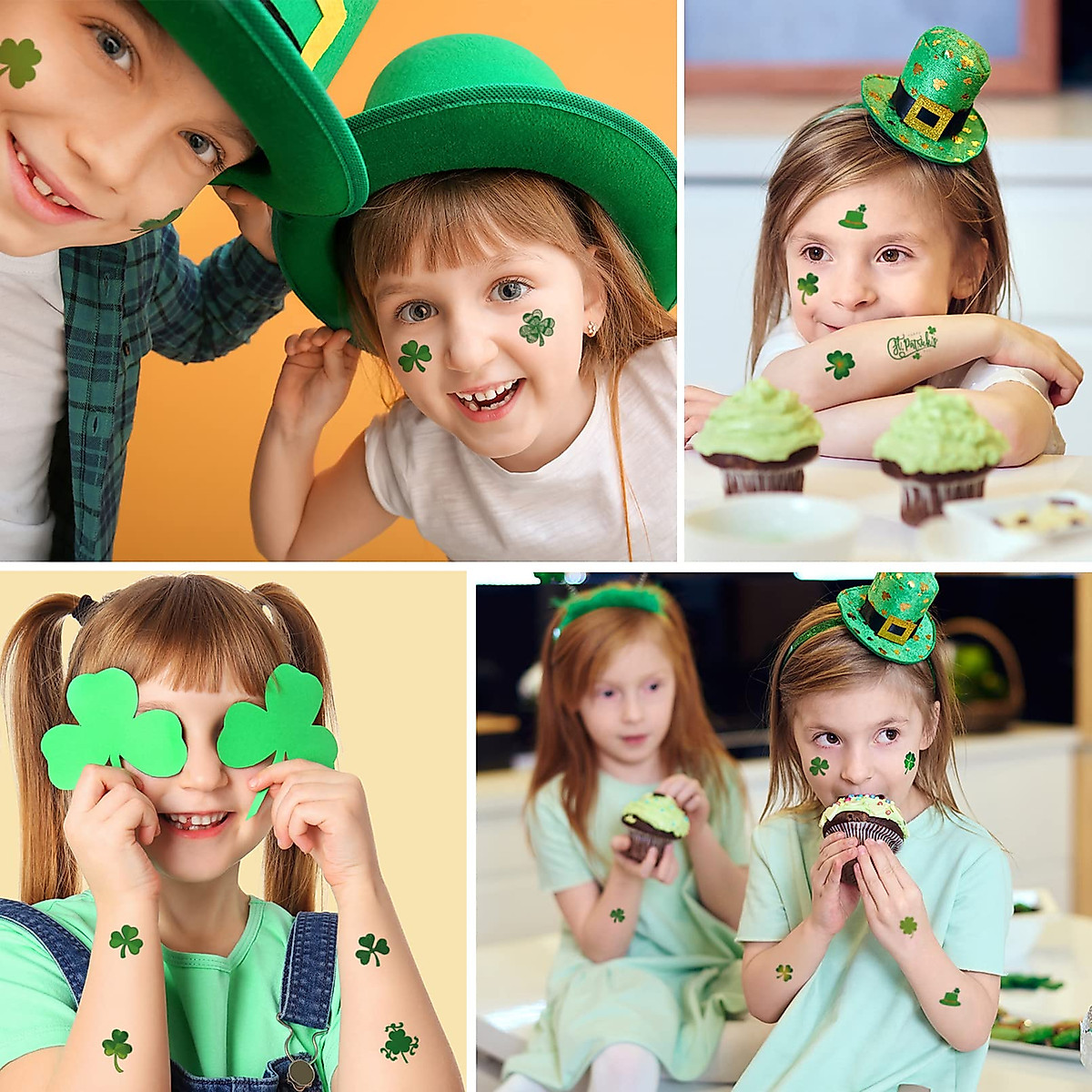 10 Sheets St Patrick's Day Tattoos Stickers Temporary Tattoo Stickers Shamrock Assorted Face Body Sticker,for Saint Patrick's Day Decoration Irish Clover Themed Party Supplies