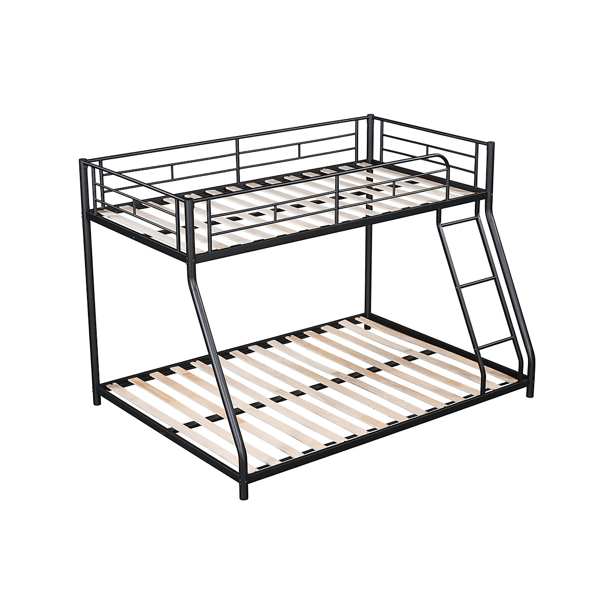 UOCFYK Twin Over Full Size Bunk Bed with Wood Slats & Ladder for Dorm, Bedroom, Apartment, Sturdy Bedframe w/Guardrail, Easy to Assemble, No Box Spring Needed, Black