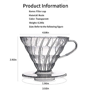 Marirao V60 Plastic Coffee Dripper,Pour Over Coffee Makers, (Clear, Large, 2-4Cups)