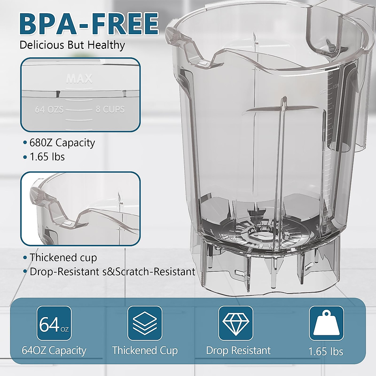 OMMO Blender 1800PW, Professional High Speed Countertop Blender for Kitchen with Durable Stainless Steel Blades, 68oz BPA Free Blender for Shakes and Smoothies, Nuts, Ice and Fruits, Dishwasher Safe