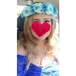 Vivivalue Rose Flower Crown Boho Flower Headband Hair Wreath Floral Headpiece Halo with Ribbon Wedding Party Festival Photos Blue