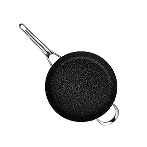 THE ROCK by Starfrit 11" Deep Fry Pan with Glass Lid and Stainless Steel Handles, Black