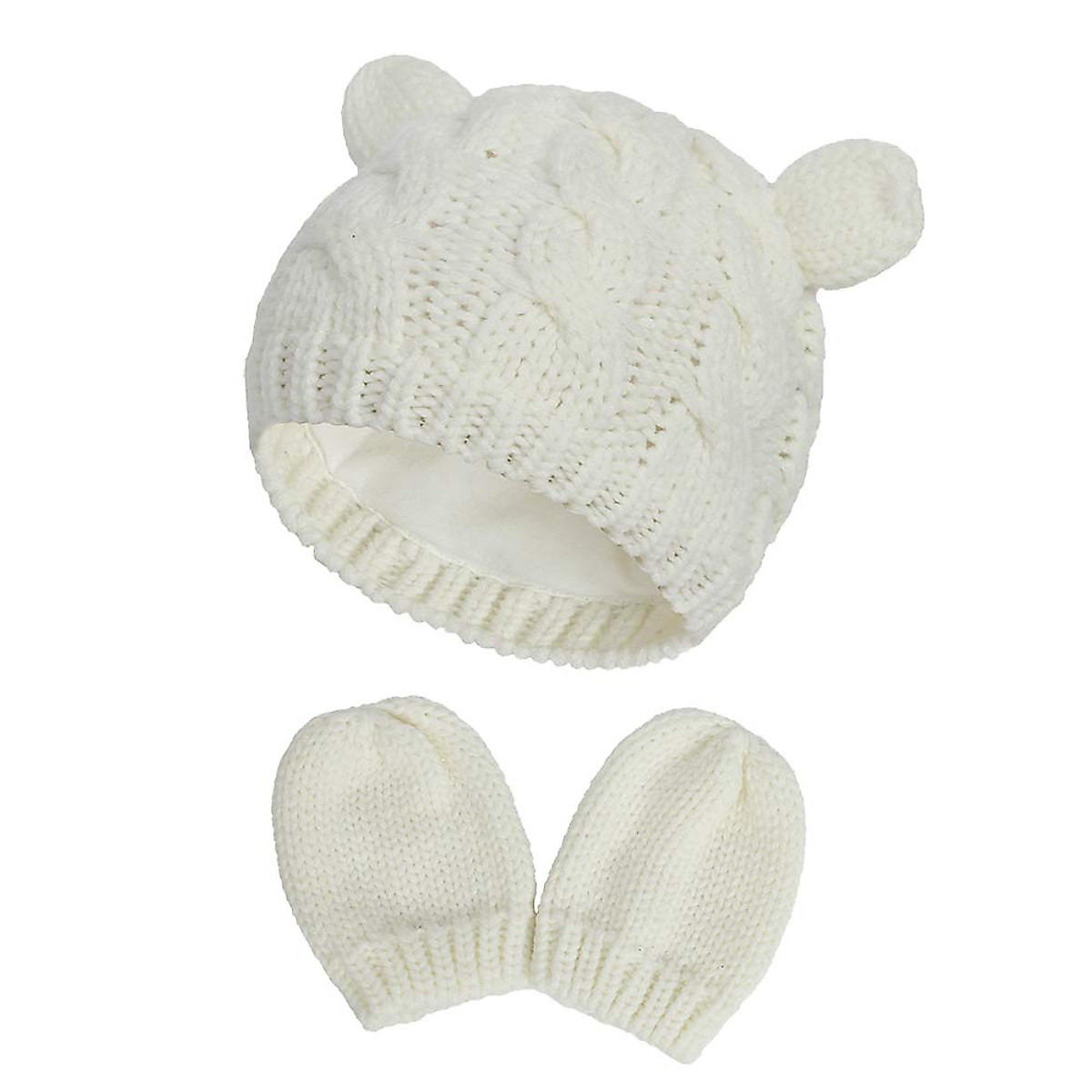 Fynnsure Baby Hat Glove Set Soft Newborn Mittens Baby Girl Boys Knitted Toddler Cap Infant Winter Beanie Mitten Sets White M