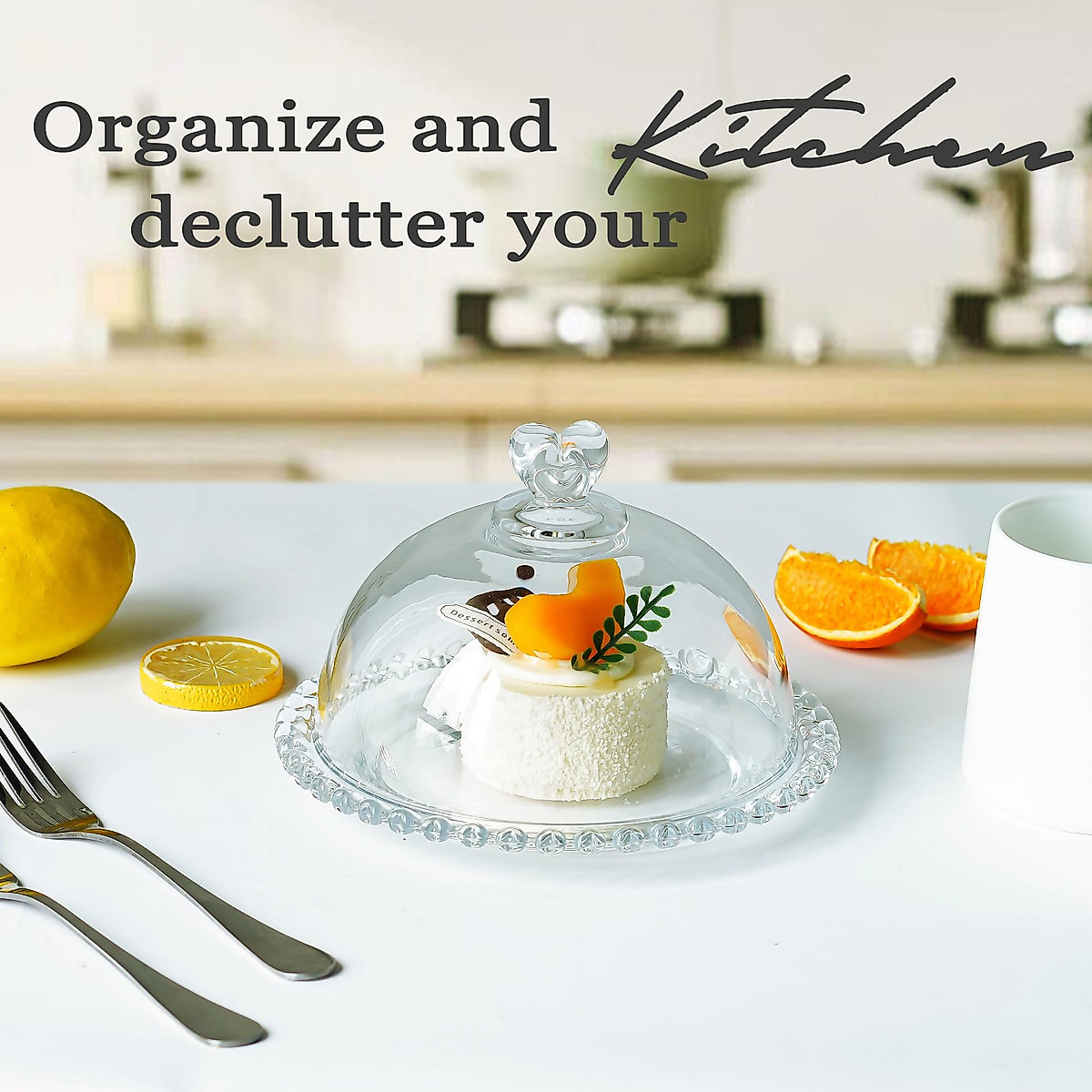 kanpura 7" Crystal Cake Plate with Dome, Cake Stand with Cover, Round Pattern Glass Serving Platter with Lid for Kitchen Dining Bakery Pastries Display, Party, Entertaining, Dishwasher Safe(Clear)