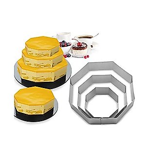 FunWhale 3 Tier Octagon Multilayer Anniversary Birthday Cake Baking Pans,Stainless Steel 3 Sizes Rings Octagon Molding Mousse Cake Rings(Octagon-shapes,Set of 3)