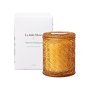 LA JOLIE MUSE Sandalwood Scented Candle, Santal Himalayen Candle, Candles Gift for Women, Decorative Candles for Home Scented, Soy Candle 6 Oz 40 Hours Burn