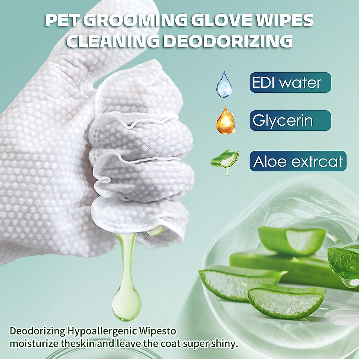 MOHCO 20 Pcs Pet Cleaning Glove Bathing Wipes for Dogs and Cats,No Rinse Cats Gloves Wipes,Pet Wipes for Paws, Butt, Face and Fur,Pet Bathing Gloves Wipes for Daily Care and Traveling