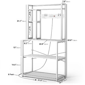 ciecie 31.5 Inch Bakers Rack with 3 Power Outlets, 5 Tiers Microwave Stand with Storage, Heavy Duty Kitchen Shelves with Plugs, Microwave Stand, Kitchen Rack, Kitchen Stand, Coffee Stand-Marble