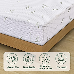 Vyfipt 8 Inch Medium Firm Green Tea Memory Foam Mattress, Cooling Gel Foam, Pressure Relieving, CertiPUR-US Certified, Bed-in-a-Box, White, Twin