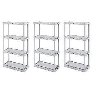 Gracious Living Knect-A-Shelf Fixed Height 4 Tier Storage System Unit Light Duty for Home, Garage, and Laundry Room, 24 x 12 x 48, Gray (3 Pack)
